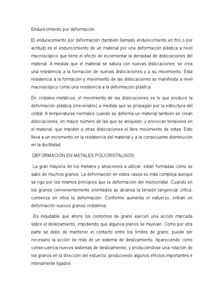 Endurecimiento Por Deformación | PDF | Tratamiento a base de calor ...