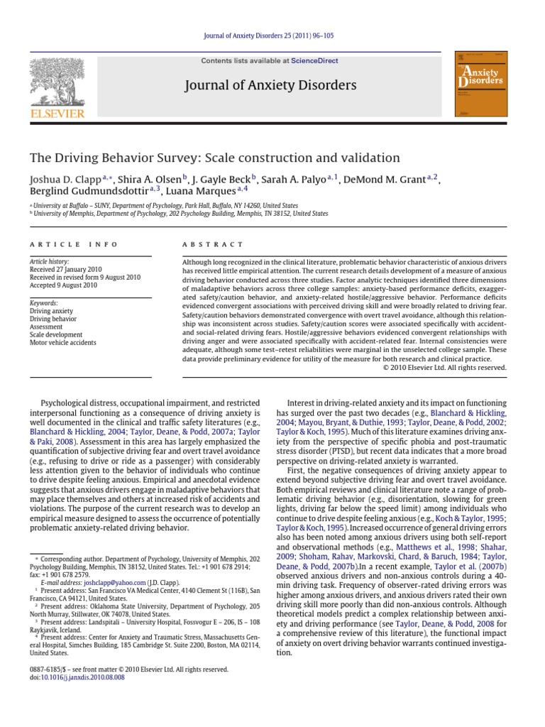 The Driving Behavior Survey Scale Construction and Validation | PDF ...