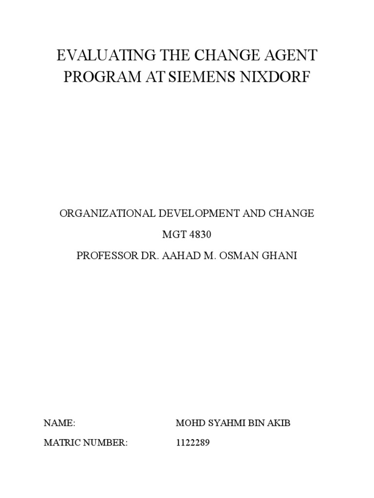 Evaluating The Change Agent Program at Siemens Nixdorf Report | PDF ...