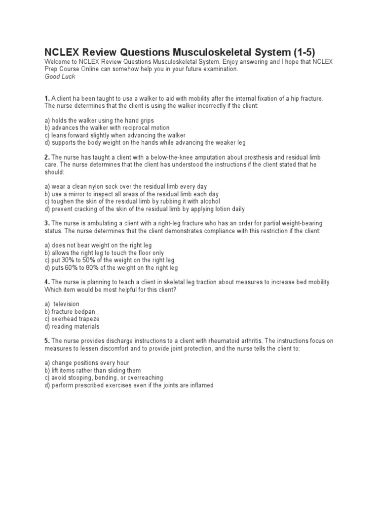 NCLEX Review Questions Musculoskeletal System | National Council ...