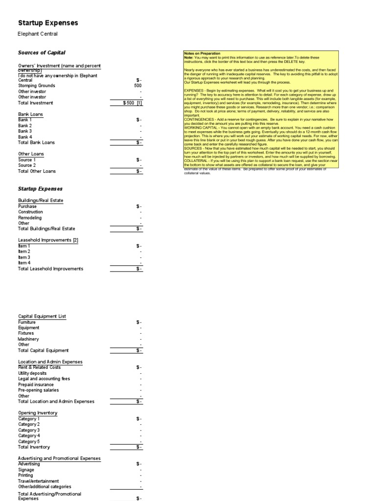 Startup Expenses Overview Template | PDF | Business