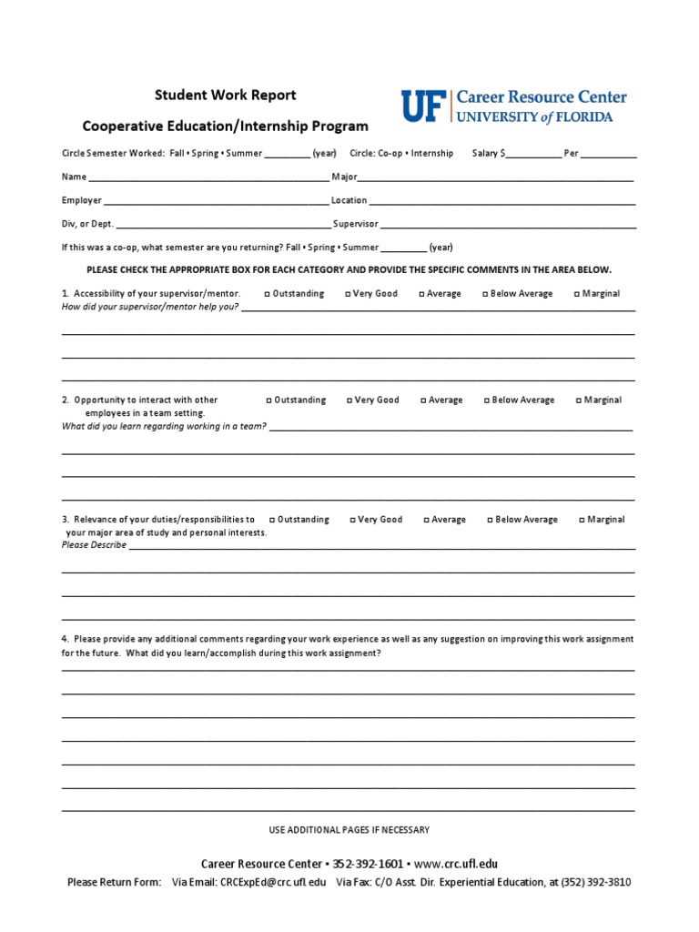 Student Work Report Cooperative Education/Internship Program | PDF