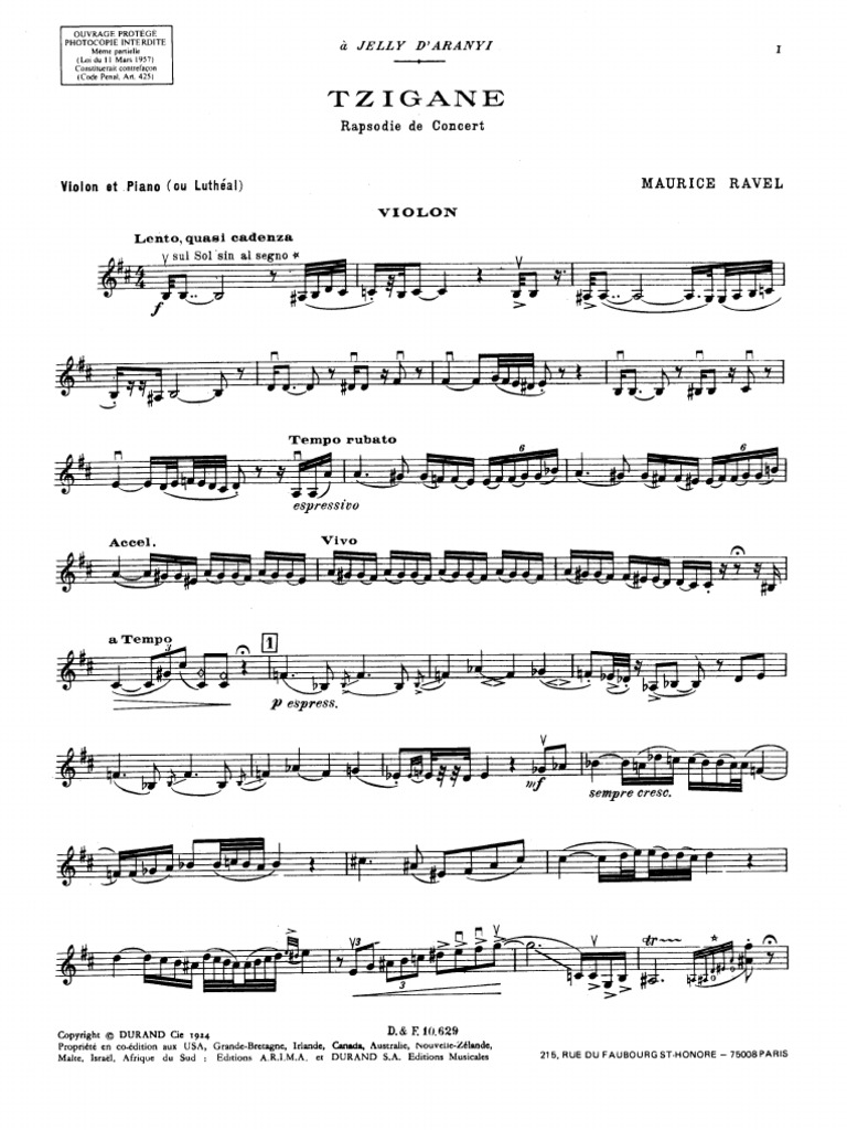 Ravel - Tzigane For Violin and Piano (Durand) | PDF | Musical ...