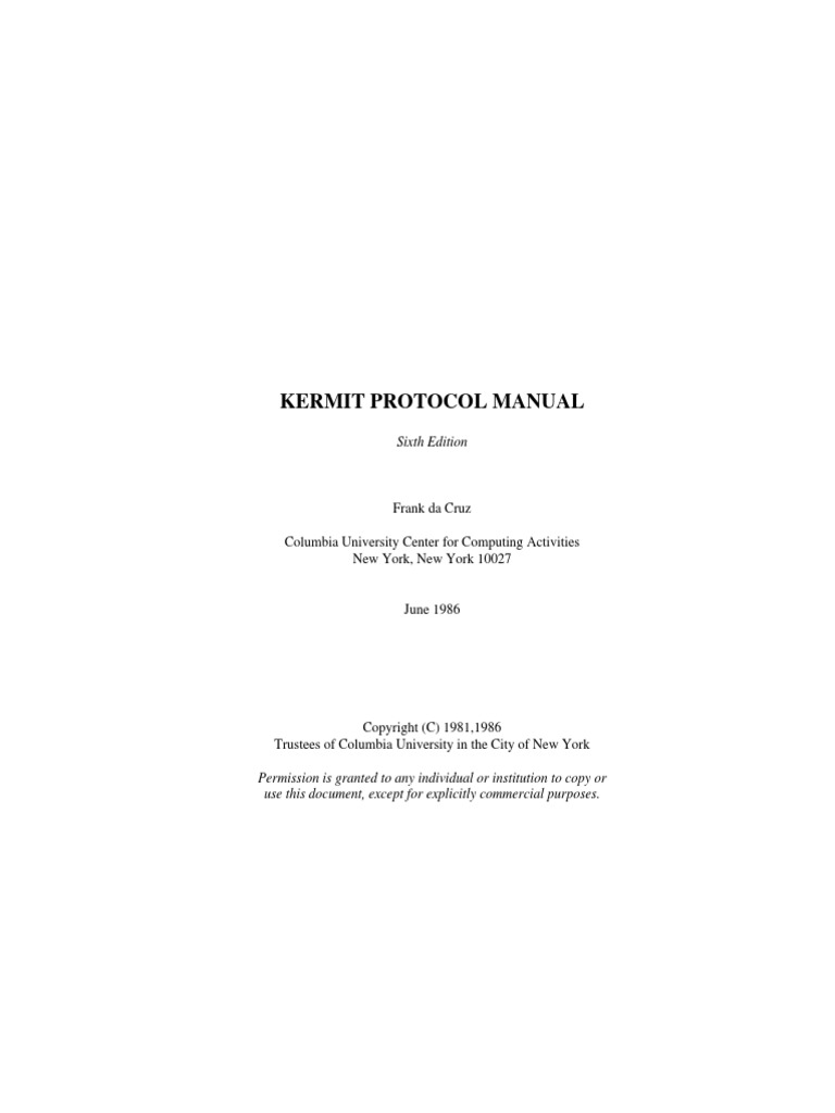 Kermit Protocol Manual | PDF | Ascii | Transmission Control Protocol