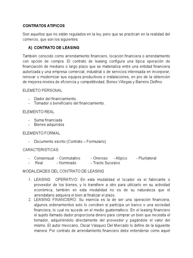 CONTRATOS ATIPICOS | Arrendamiento | Franquiciamiento