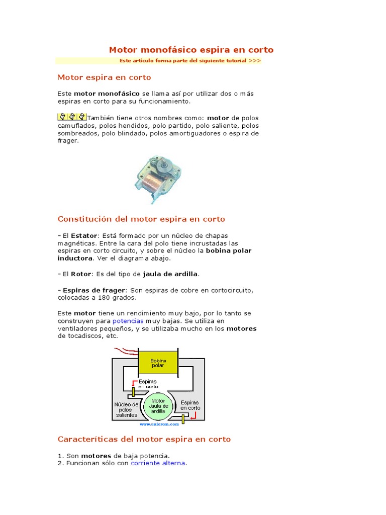 Motor Monofásico Espira en Corto | PDF | Inductor | Corriente eléctrica