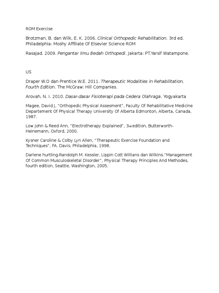 ROM Exercise in Orthopedic Rehabilitation | PDF