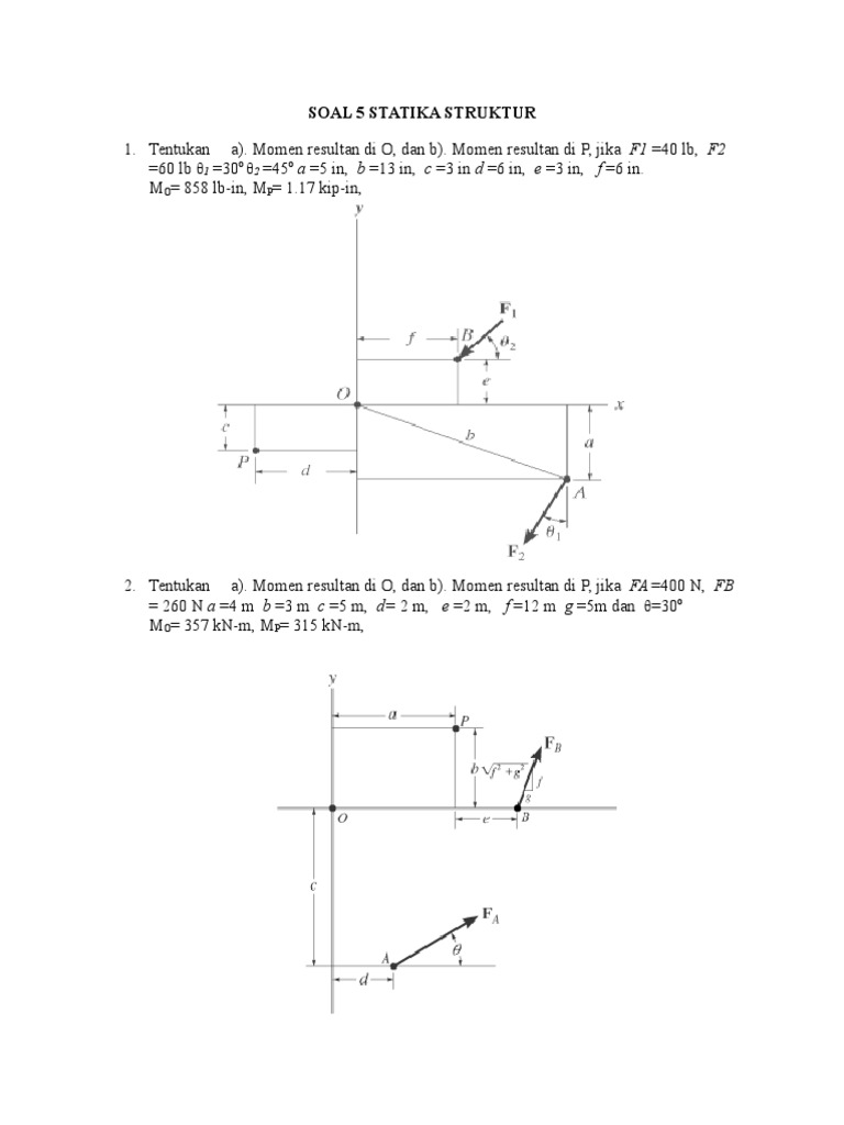 Solutions to Statics Structural Problems Involving Forces, Moments, and ...