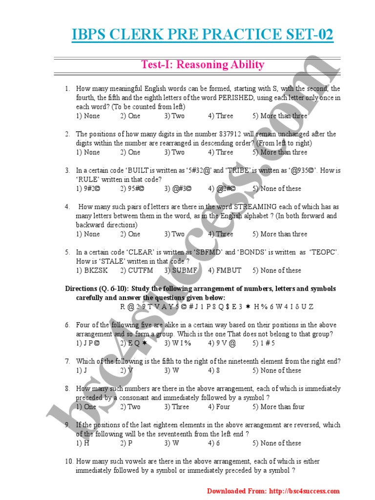 IBPS Clerk Pre Practice Set 02 | PDF | Hindu Mythology | Mahabharata