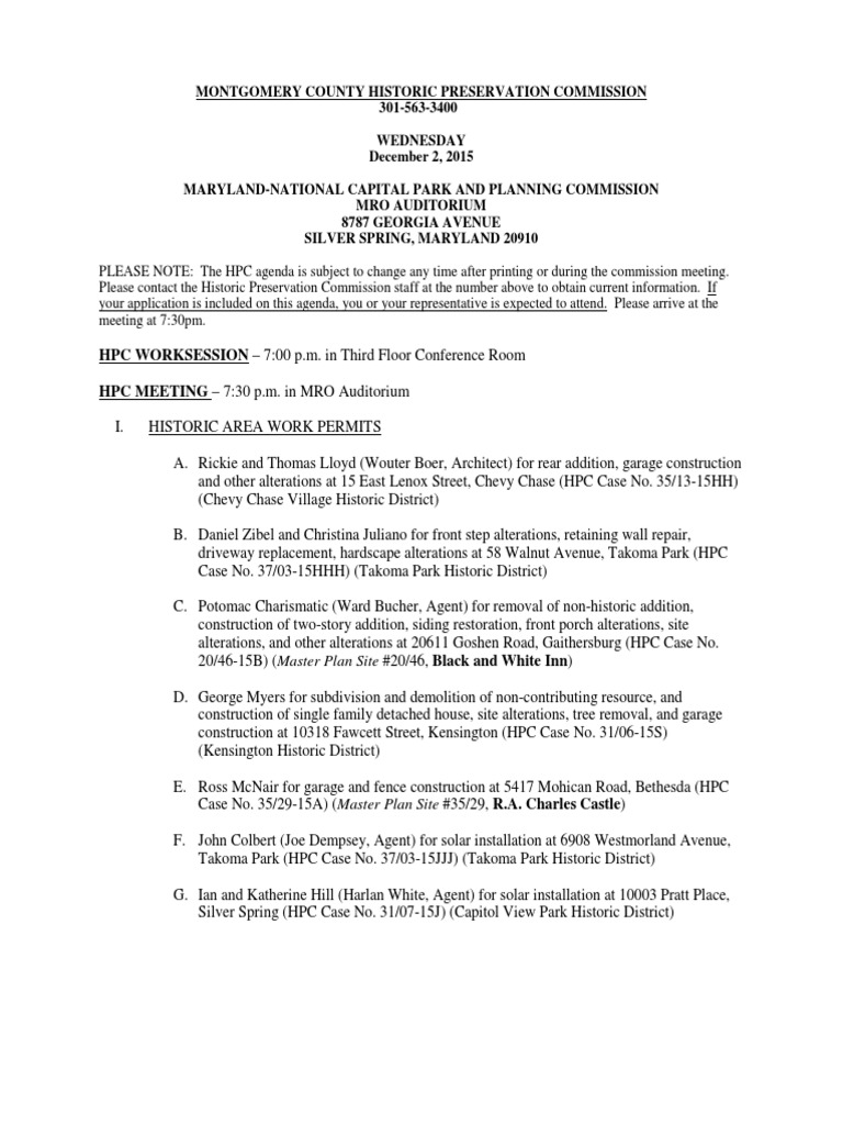HPC WORKSESSION - 7:00 P.M. in Third Floor Conference Room HPC MEETING - 7:30 P.M. in MRO ...