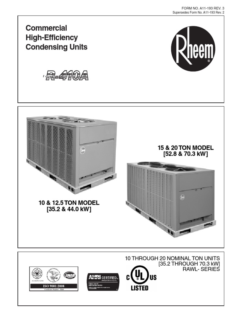Rheem Commercial R-410 15 and 20 Ton | PDF | Air Conditioning | Hvac