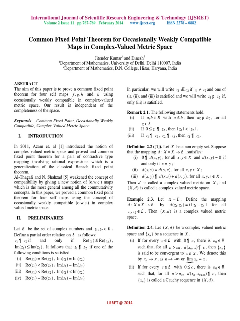 Common Fixed Point Theorem For Occasionally Weakly Compatible Maps In Complex Valued Metric