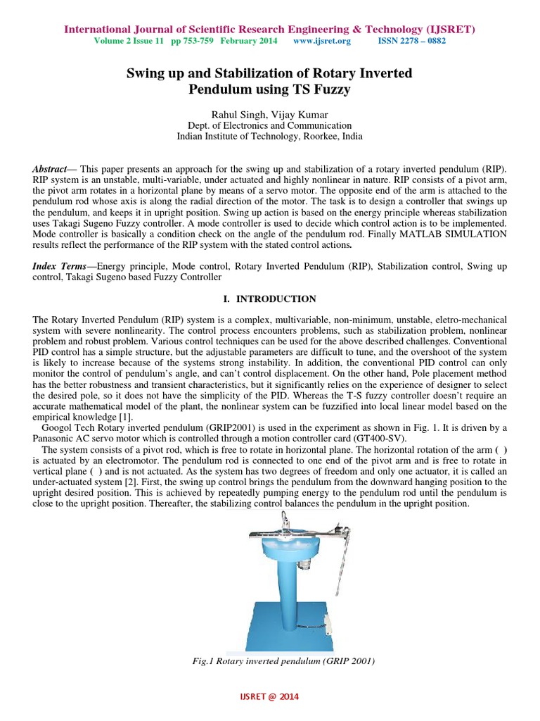 Swing Up and Stabilization of Rotary Inverted Pendulum Using TS Fuzzy ...