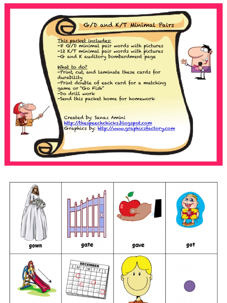 G/D and K/T Minimal Pairs Activities | PDF | Games & Activities