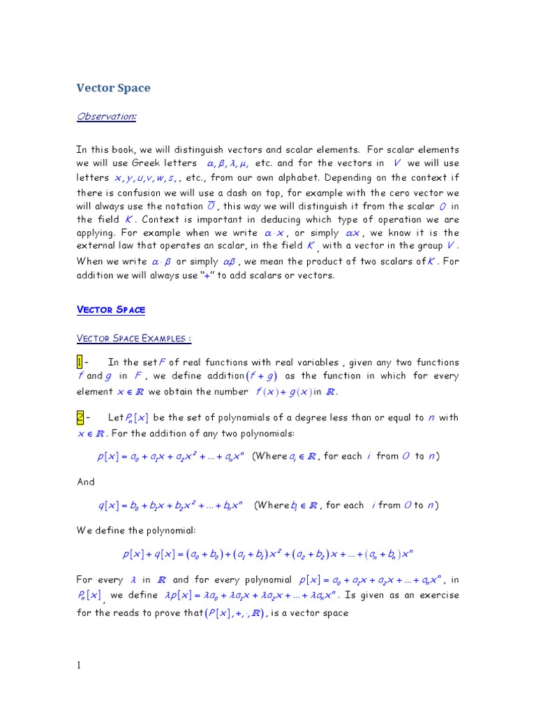Vector Space | PDF | Basis (Linear Algebra) | Linear Subspace