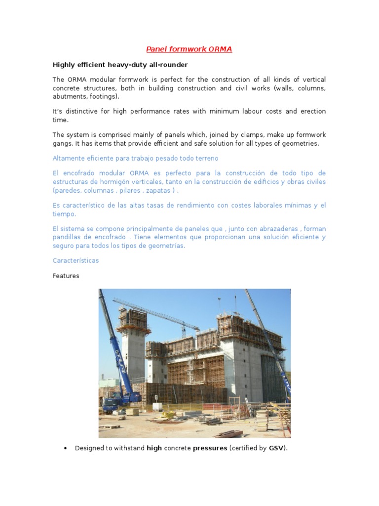 Highly Efficient Heavy-Duty All-Rounder: Panel Formwork ORMA | PDF ...