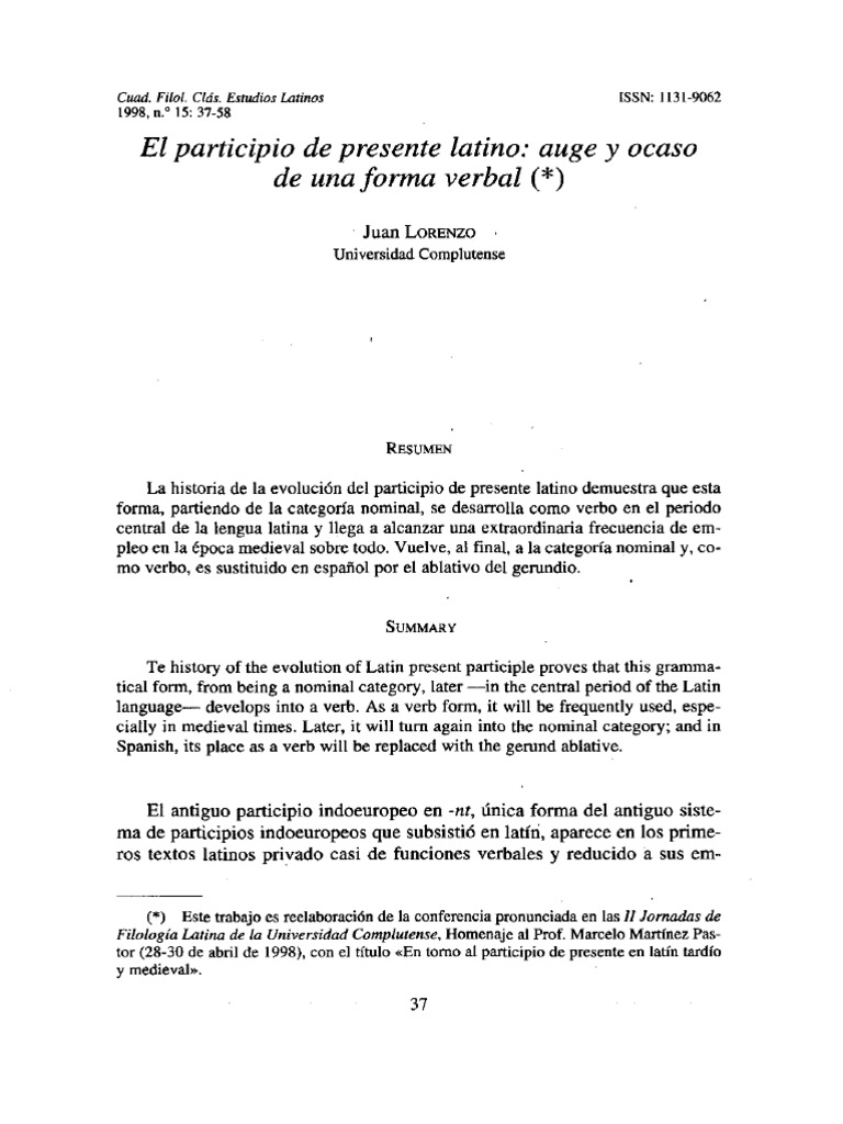 El participio presente en latín | PDF | latín | Verbo