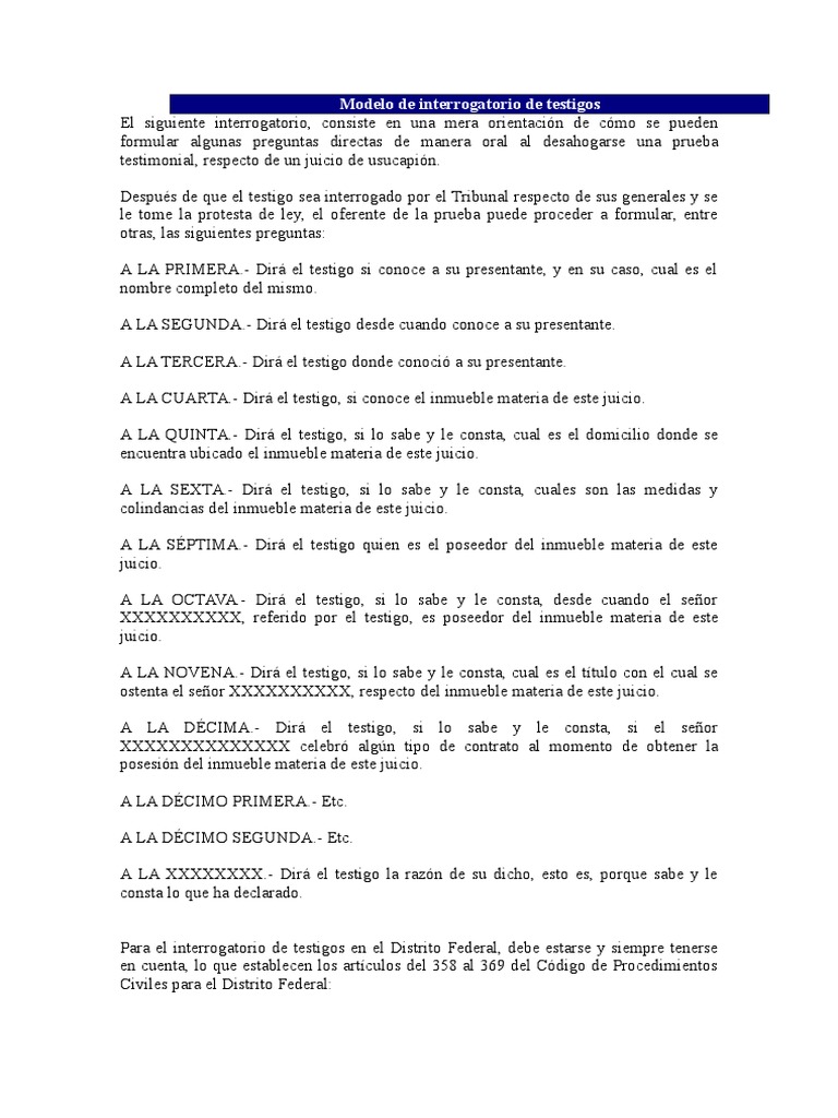 Modelo de Interrogatorio de Testigos | PDF | Testigo | Ciudad de México