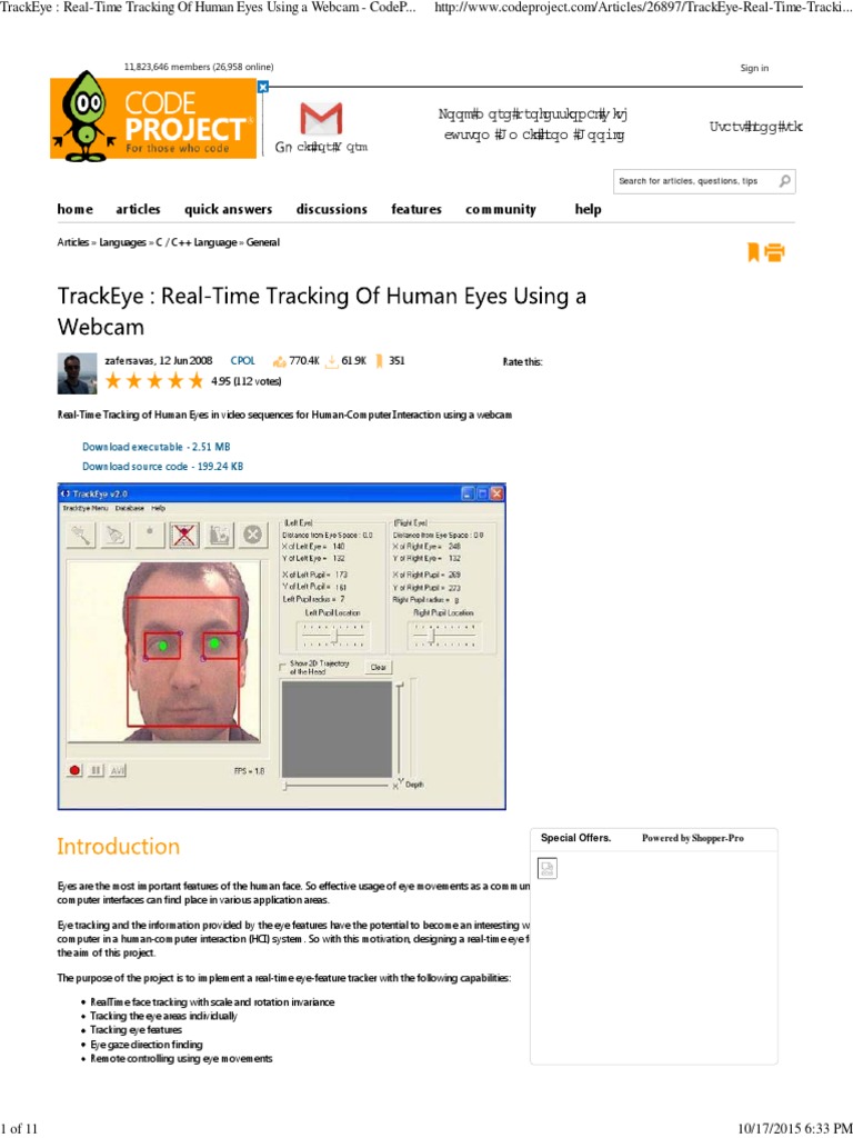 TrackEye - Real-Time Tracking of Human Eyes Using A Webcam - CodeProject | PDF | Eigenvalues And ...