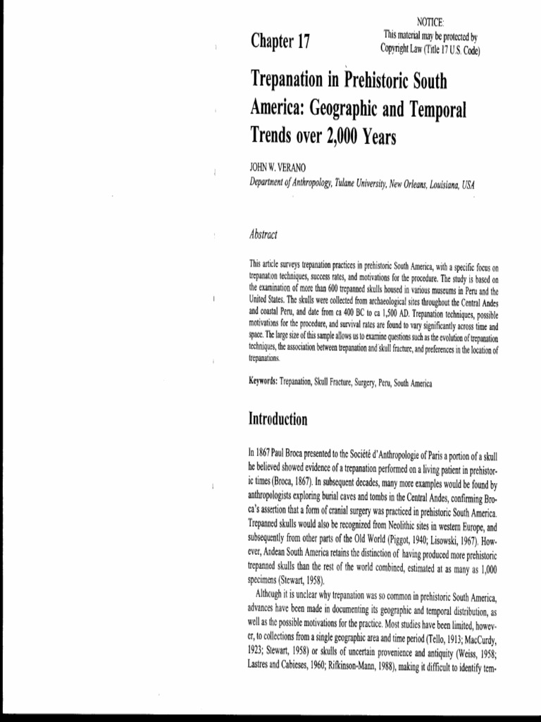 Verano J. - Trepanation in Prehistoric South America Geographic and ...