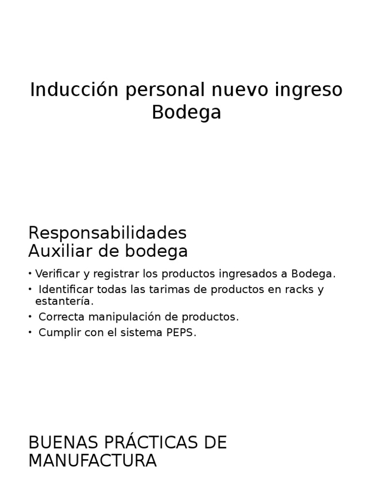 Inducción Bodega | PDF | Descomposición | Alimentos