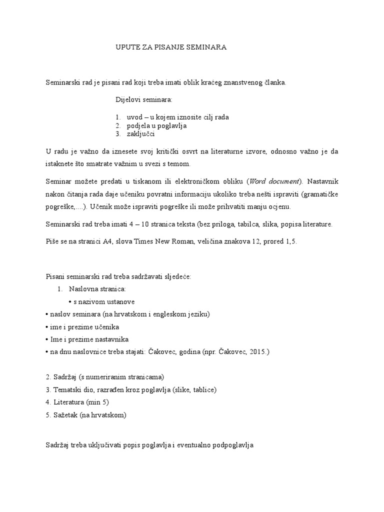 Upute Za Pisanje Seminara | PDF