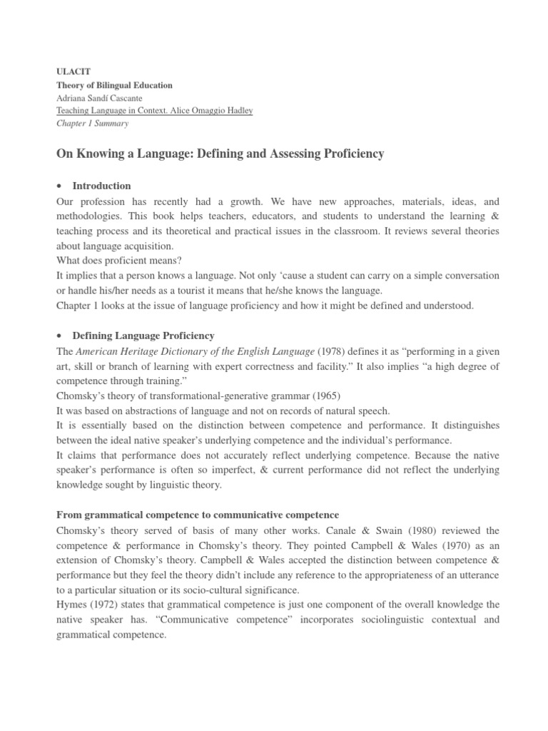 Language Proficiency & Competence | PDF | Neuropsychological Assessment ...