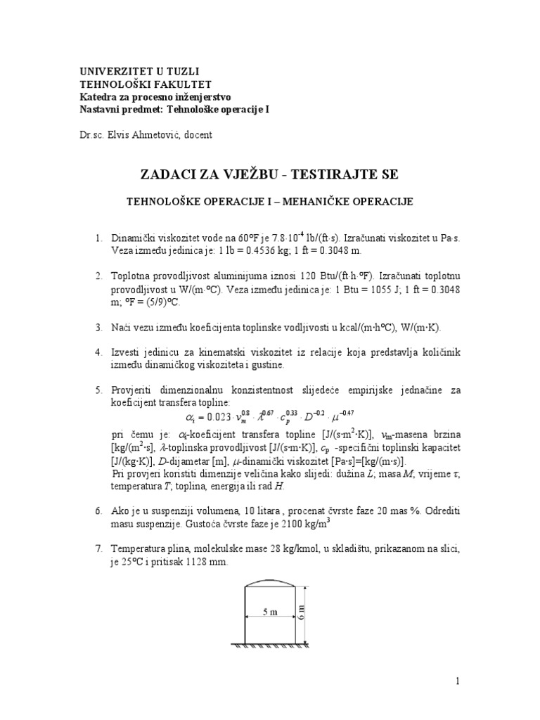 Zadaci Za Vjezbu Tehnoloske Operacije I | PDF