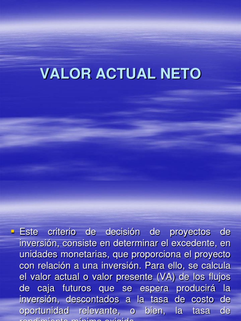 VAN-Valor Actual Neto | PDF | Valor presente neto | Tasa interna de retorno