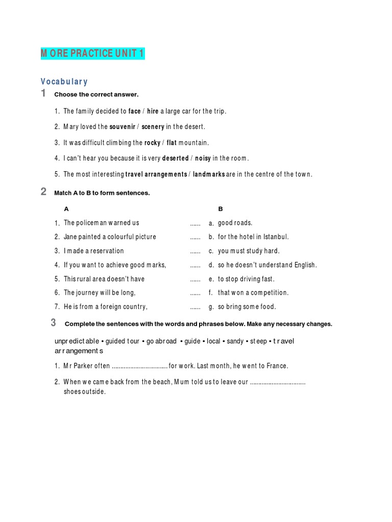 More Practice Unit 1: Vocabulary | PDF | Ellipsis | Languages