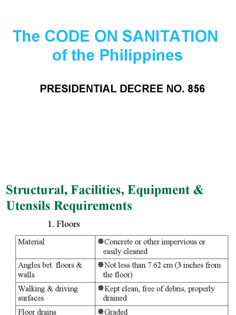 Philippines Sanitation Code Guidelines | PDF | Nature | Toilet
