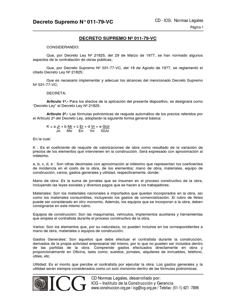 DS 011-79-VC Formulas Polinomicas | PDF | Presupuesto | Science