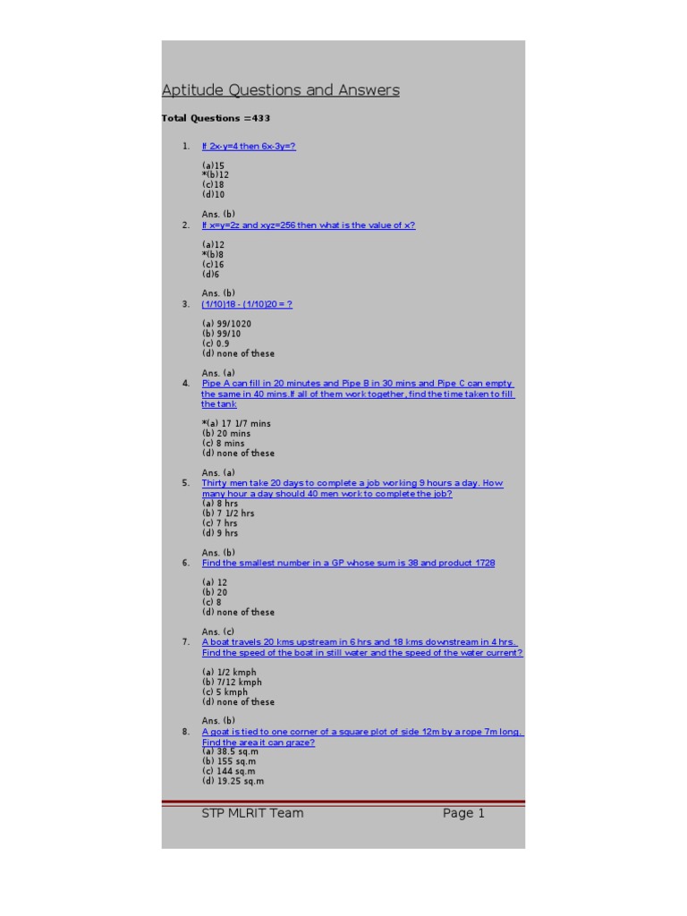 Aptitude Questions and Answers | PDF | Toll Road | Tunnel