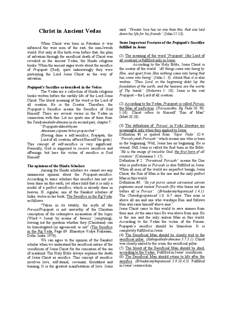 Jesus Christ in Ancient Vedas | PDF | Sacrifice | John The Baptist
