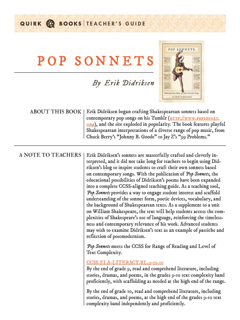 Pop Sonnets Educators Guide | PDF | William Shakespeare | Sonnets