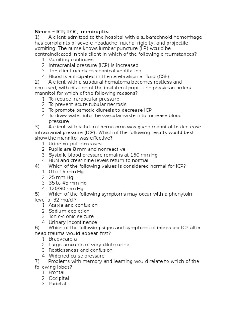 Neuro - ICP | PDF | Meningitis | Spinal Cord Injury