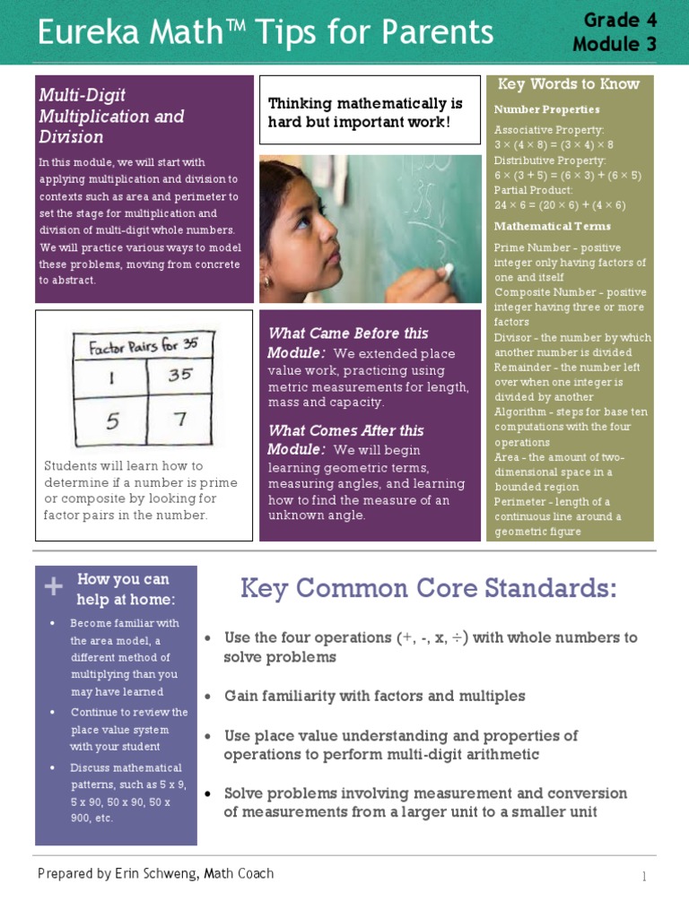 Eureka Math Grade 4 Module 3 Parent Tip Sheet | PDF | Division ...