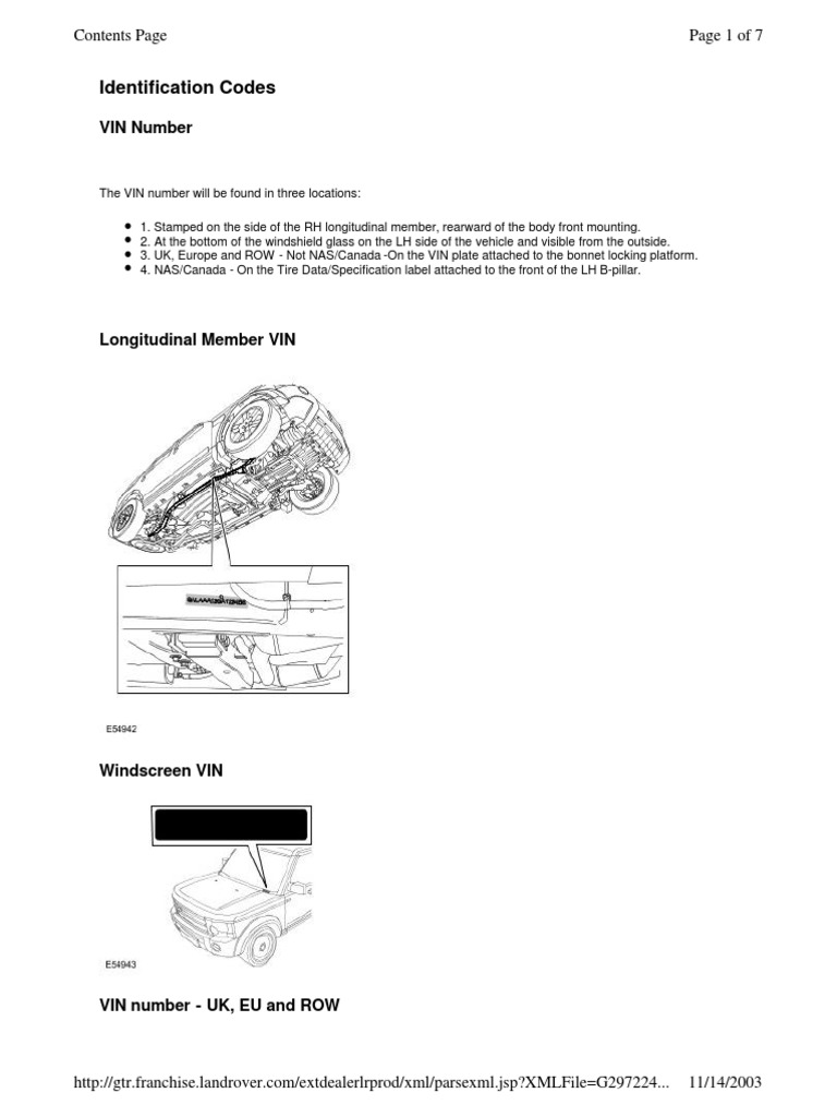 Land Rover LR3 Shop Manual VIN Identification Codes | Transmission ...
