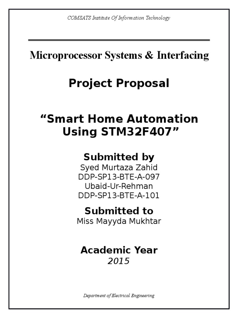 Microprocessor Systems & Interfacing Project Proposal "Smart Home ...
