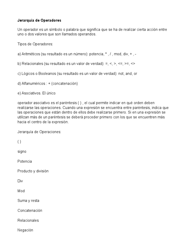 Jerarquía de Operadores Aritméticos | PDF | Básico | Exponenciación