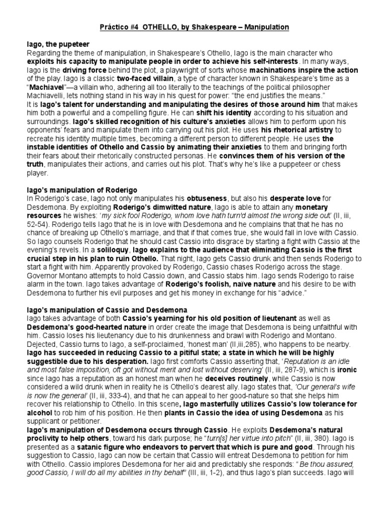 Iago's Manipulation in Othello | PDF | Iago | Othello