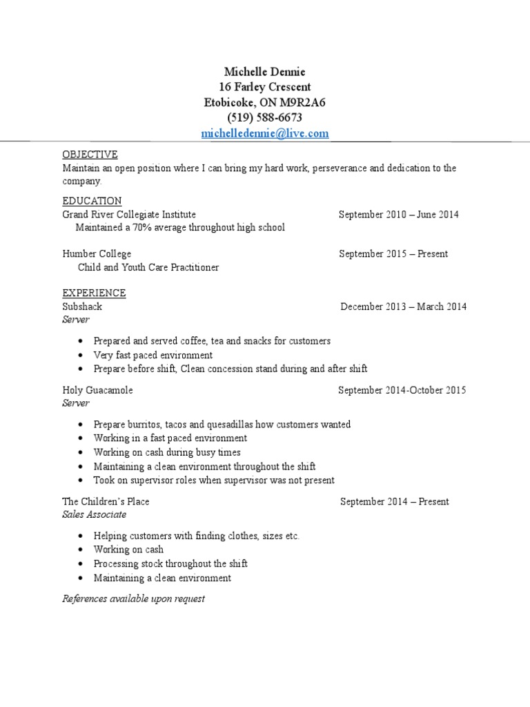Michelle Dennie: Resume Overview | PDF