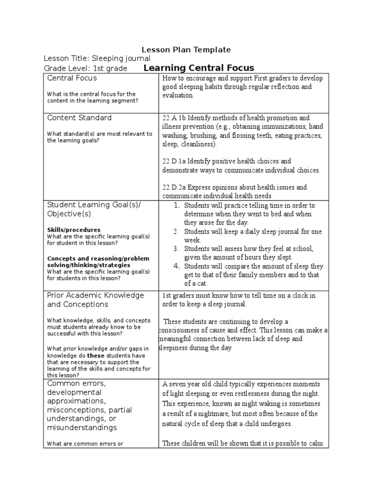 Lesson Plan Template EdTPA | PDF | Lesson Plan | Sleep