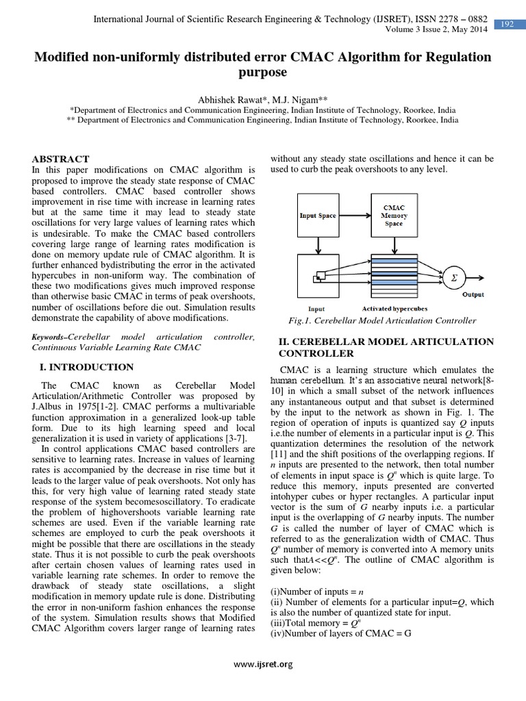 Modified Non-Uniformly Distributed Error CMAC Algorithm For Regulation ...