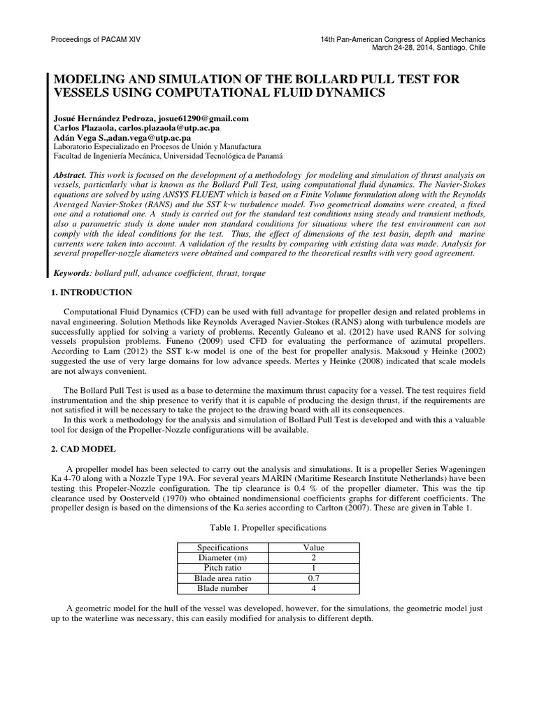 Modeling and Simulation of the Bollard Pull Test for Vessels Using ...