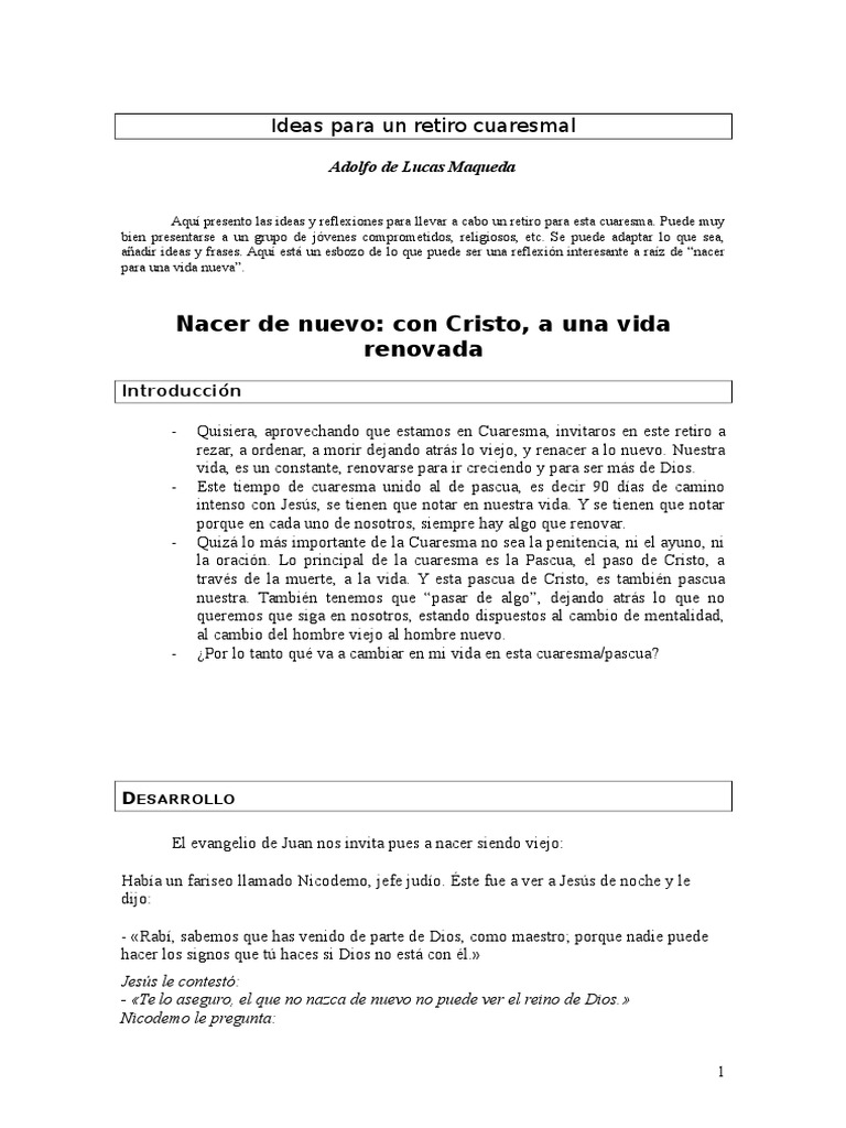 Ideas para Un Retiro Cuaresmal | PDF | Prestado | Jesús