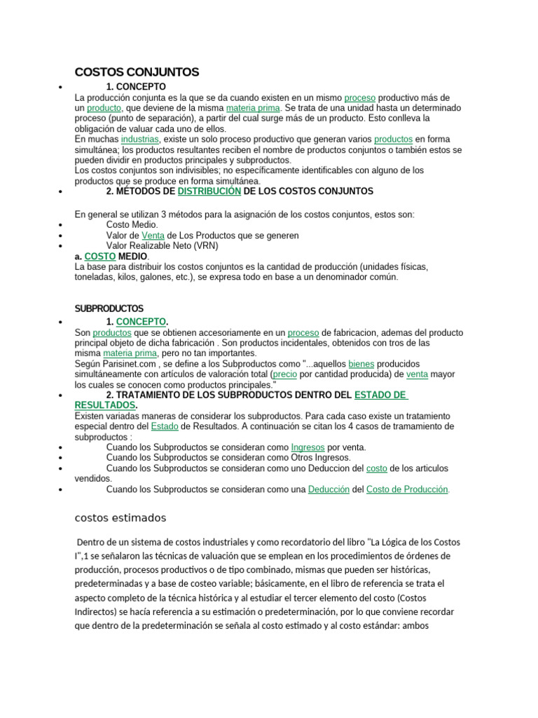 Costos Conjuntos | PDF | Contabilidad | Economias