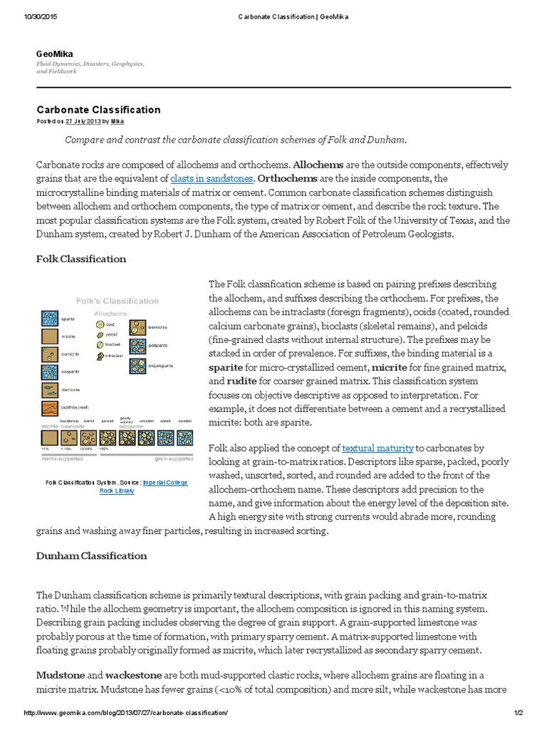 Carbonate Classification - GeoMika | PDF | Clastic Rock | Limestone
