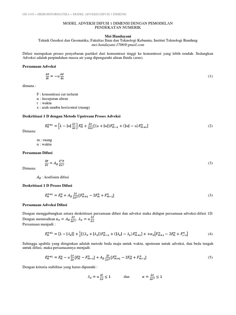 Proses Adveksi Dan Difusi 1 Dimensi | PDF