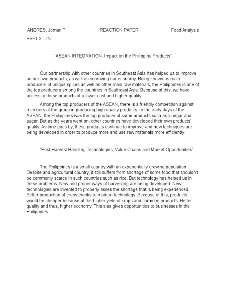 Reaction Paper | Foods | Philippines